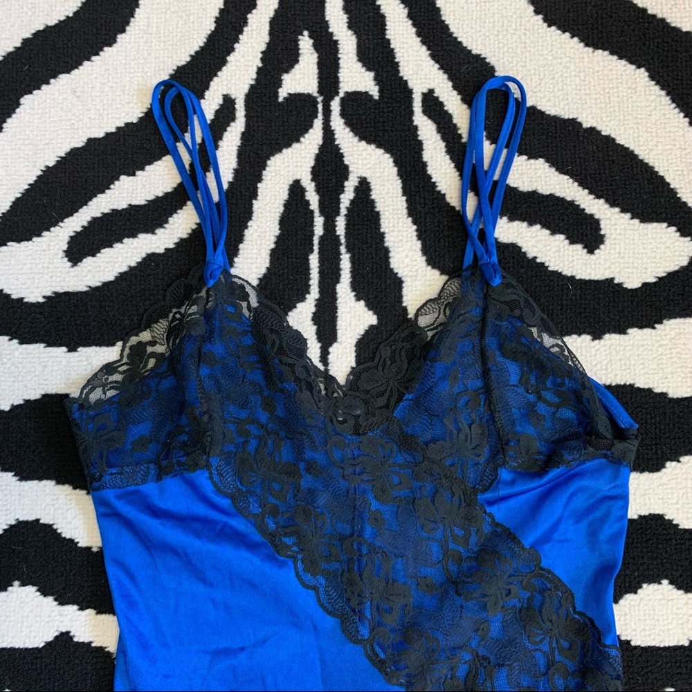 Fredricks Of Hollywood Blue Satin & Lace Sheer Maxi S… - Gem